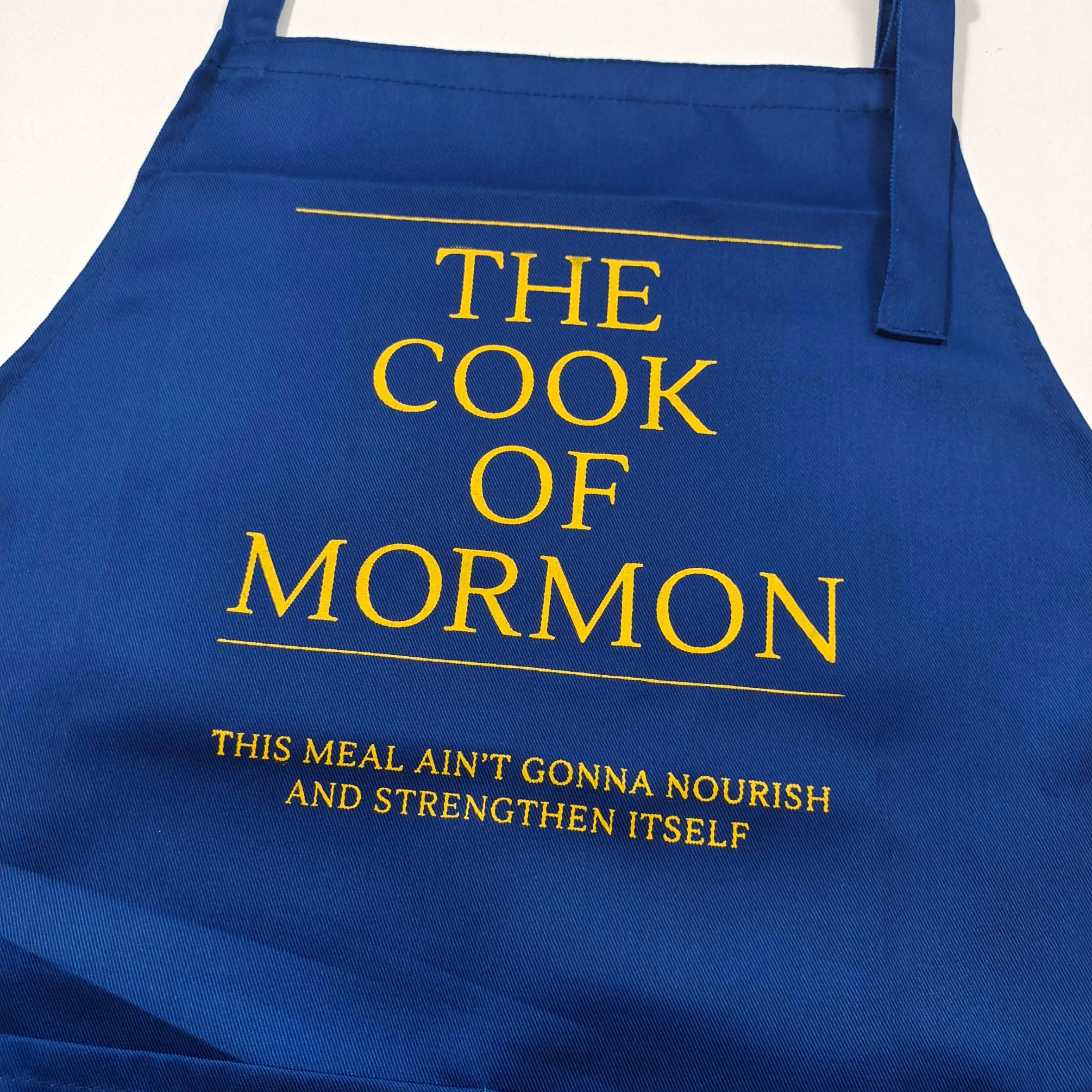 LDS Gifts for Mom – "Cook of Mormon" Apron – Blue and Gold Book of ...